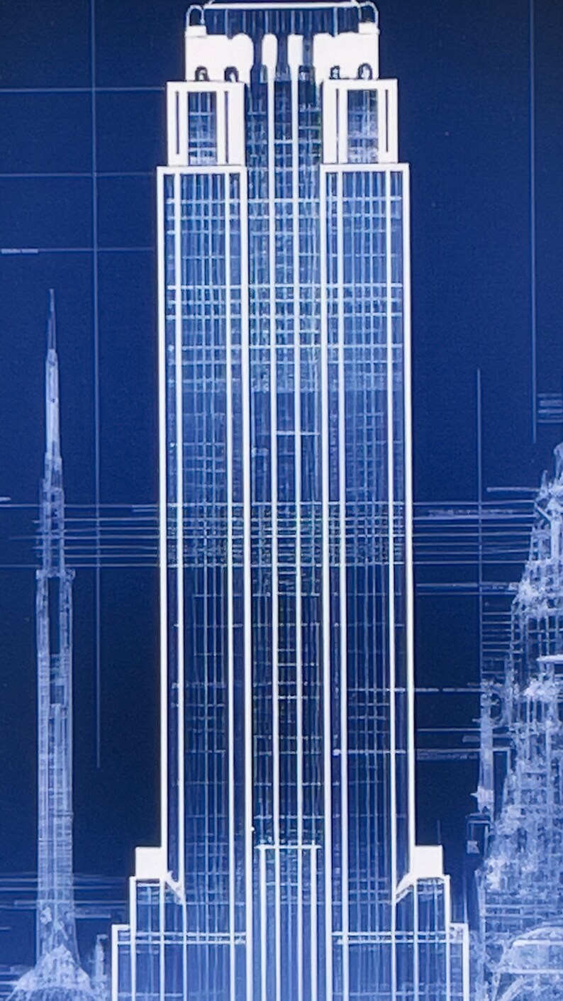 Skyscraper Blueprint Wall Art Print, Cityscape Art, Landscape Print ...
