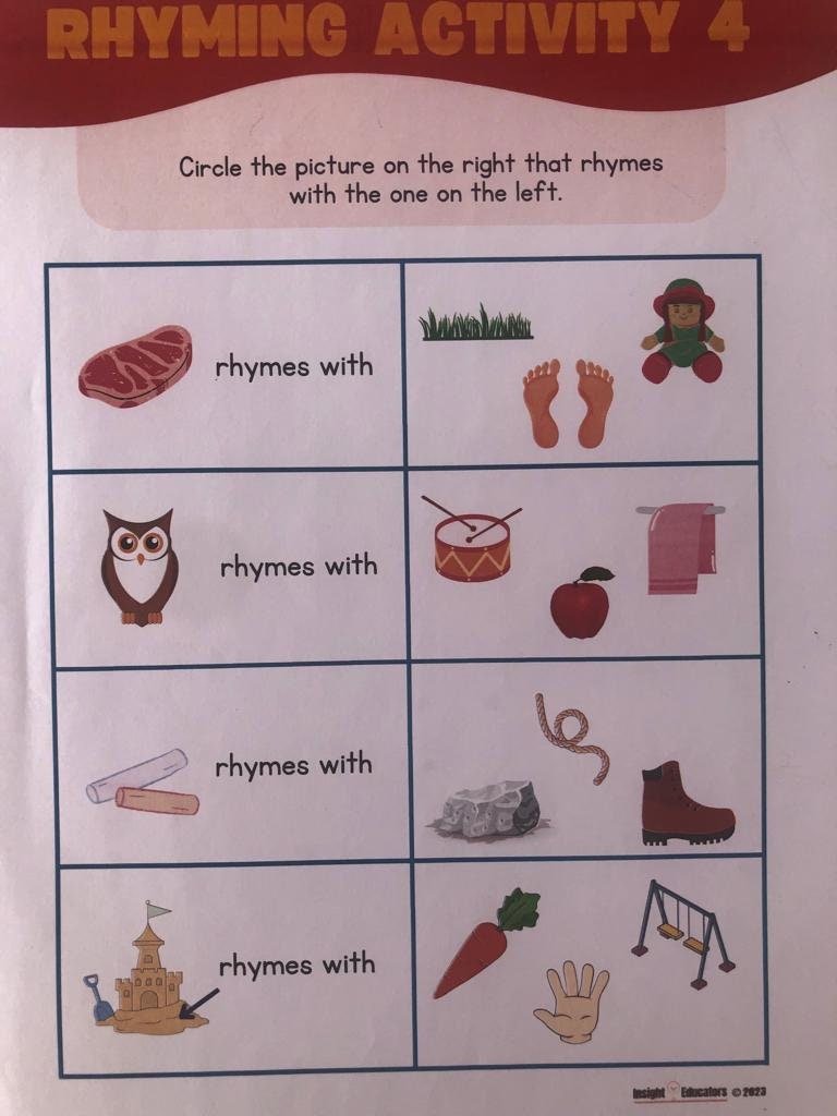 Learn to Rhyme Activity | Preschool Kindergarten Rhyming Practice ...