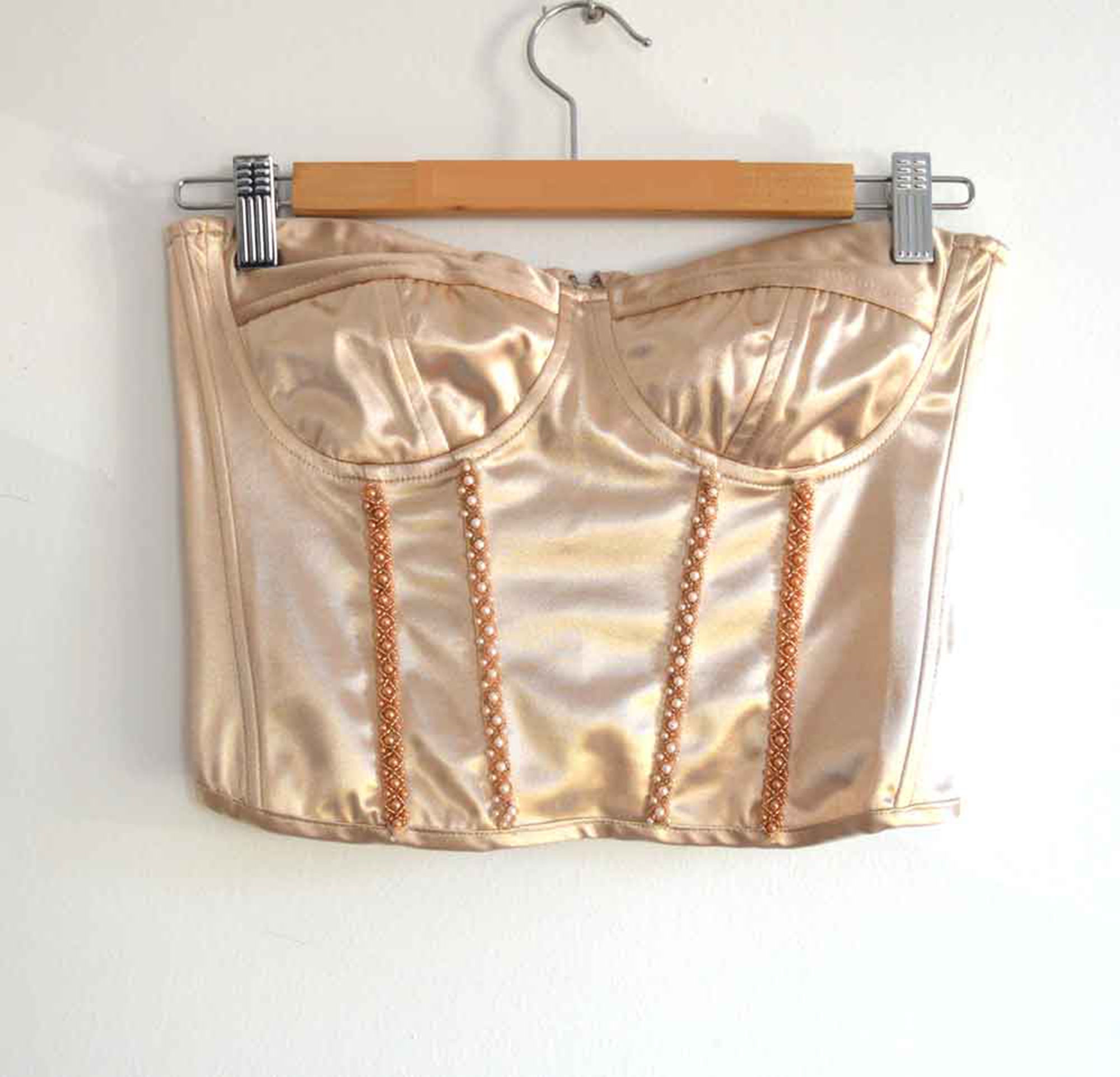 Vintage Satin Bustier Corset Top, Beige Color With Zipper Closure and ...