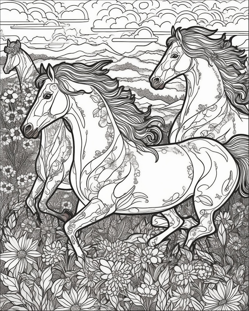 Horse Dreams. A Coloring Book. Downloadable Coloring Book Pages. 25 ...