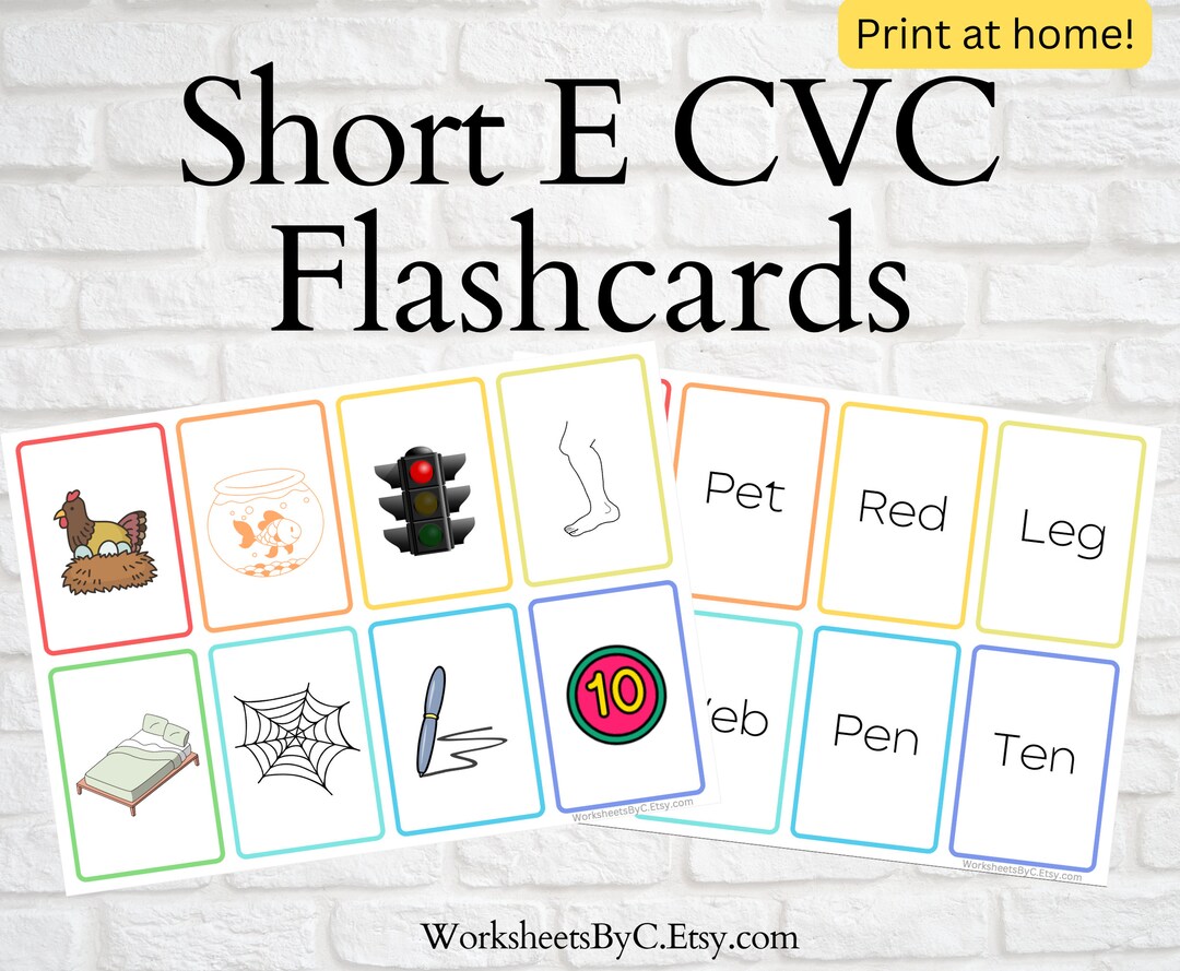 24 Short E CVC Flashcards - Etsy