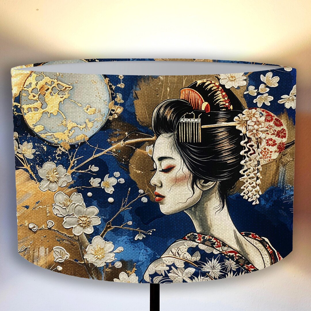 Japanese Geisha Artwork , Oriental Japanese Geisha Lampshade Blue ...