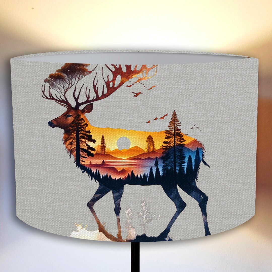 Deer Forest Lampshade, Sunset Nature, Rustic Lamp Decor, Woodland Vibe ...