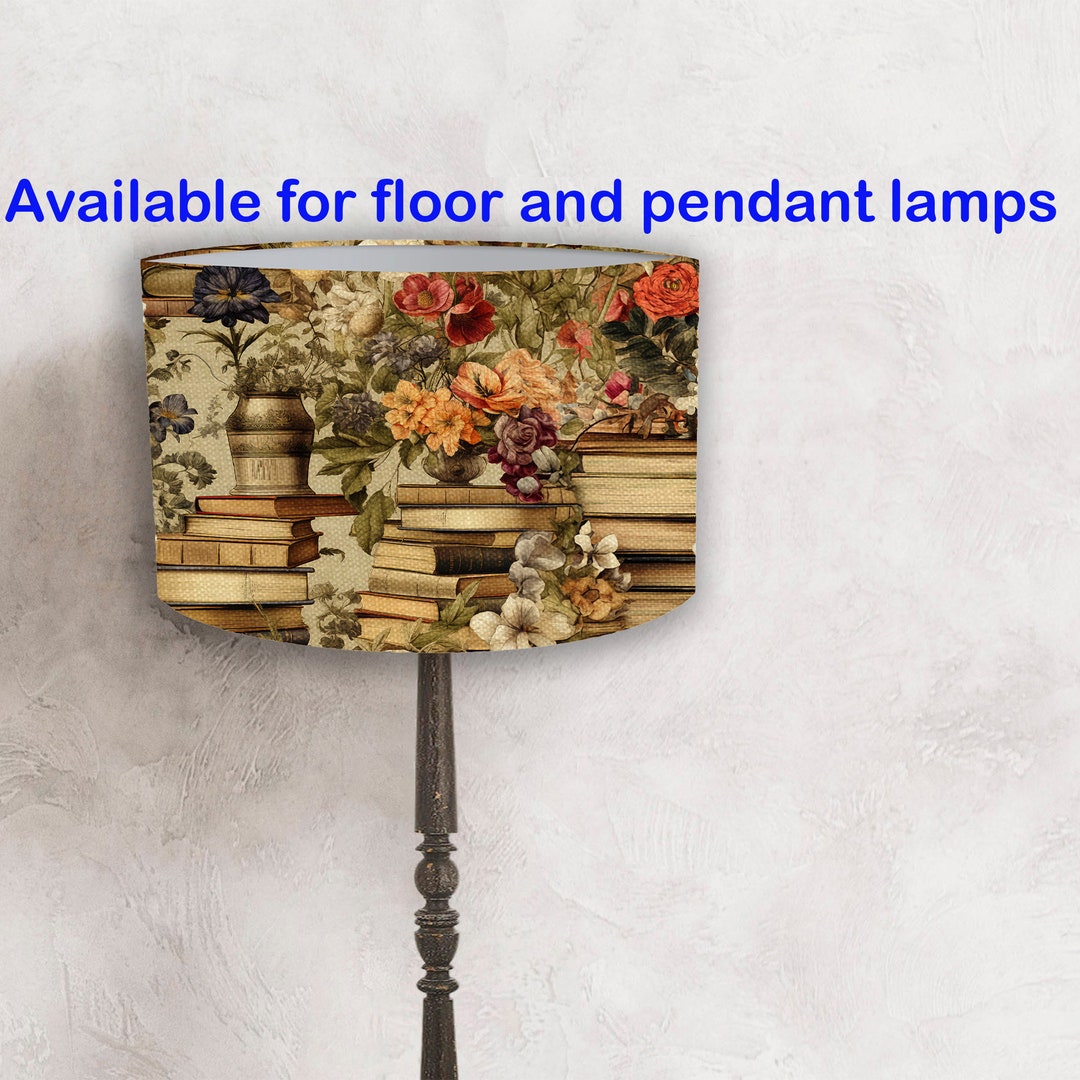 Lampshade With Book Motif, Flowers, Library - Perfect for Your Lamp and ...