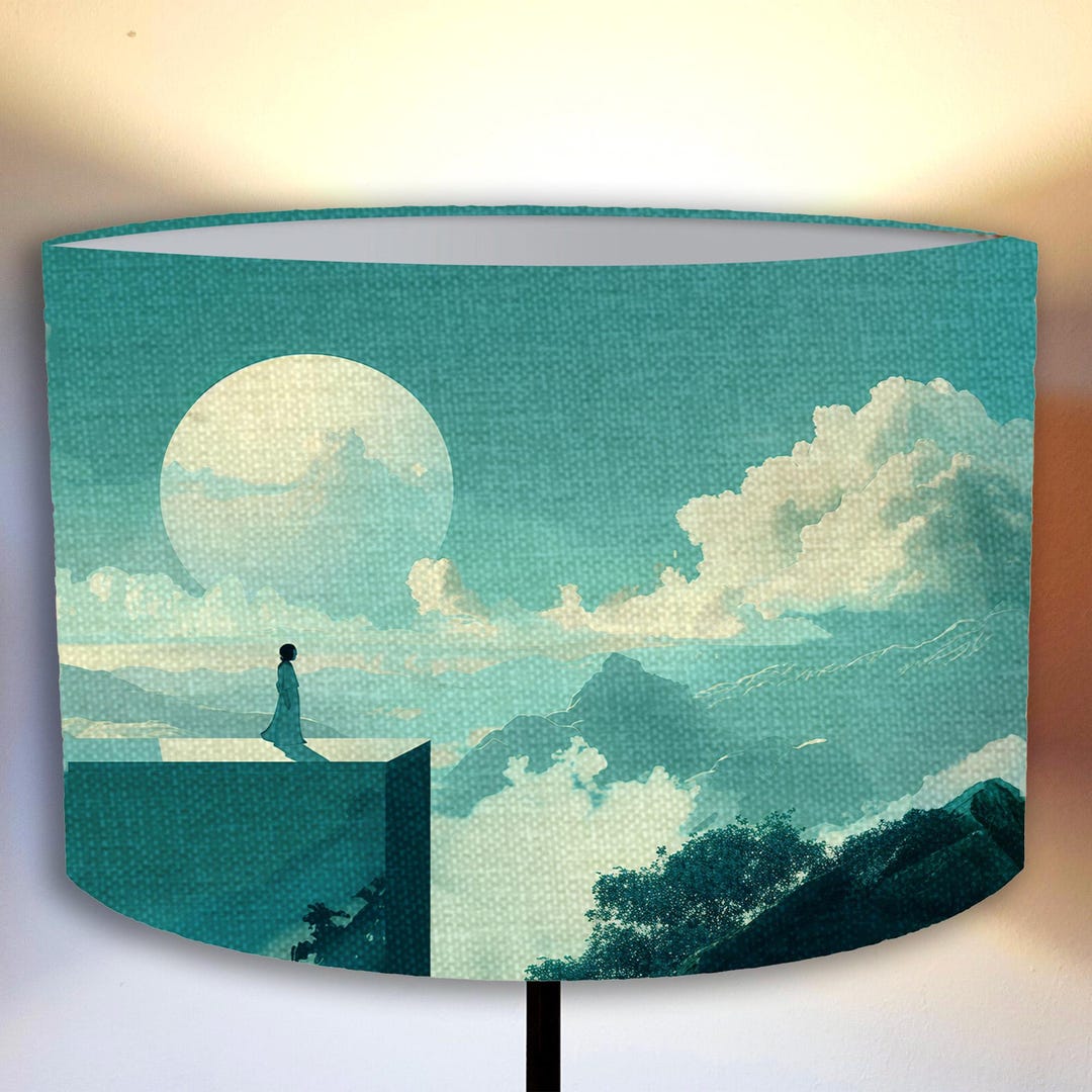 Sci-fi Moon Lampshade • Surreal Landscape Art • Fantasy Sky • Cloudy ...