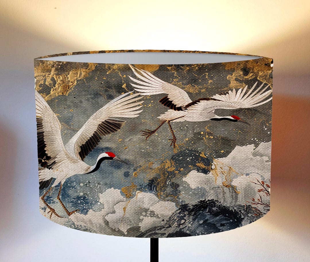 Oriental Birds Lamp Shade , Vintage Japanese Crane , Heron -perfect for ...