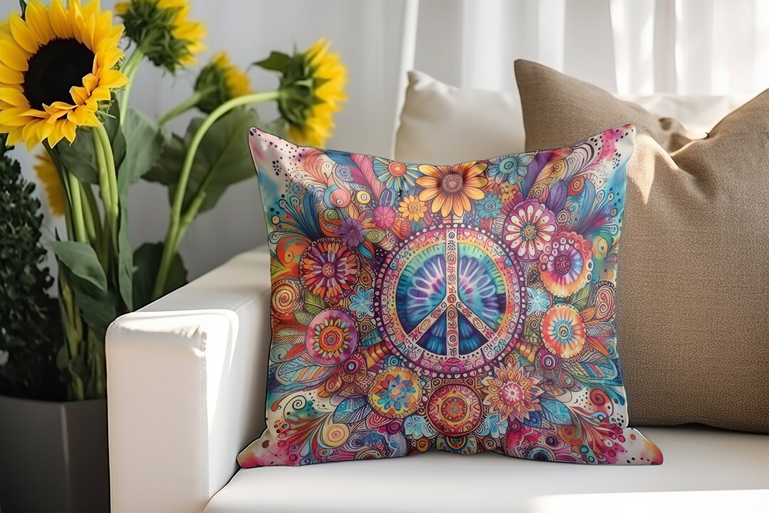 Pillowcase With a Zipper , Peace Symbol , Love , Hippies , Pillow Cover ...