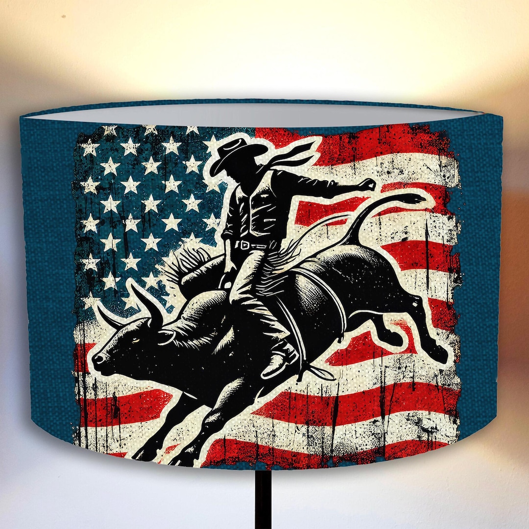 Cowboy Lampshade USA – Patriotic Rodeo Design With Bull and American ...