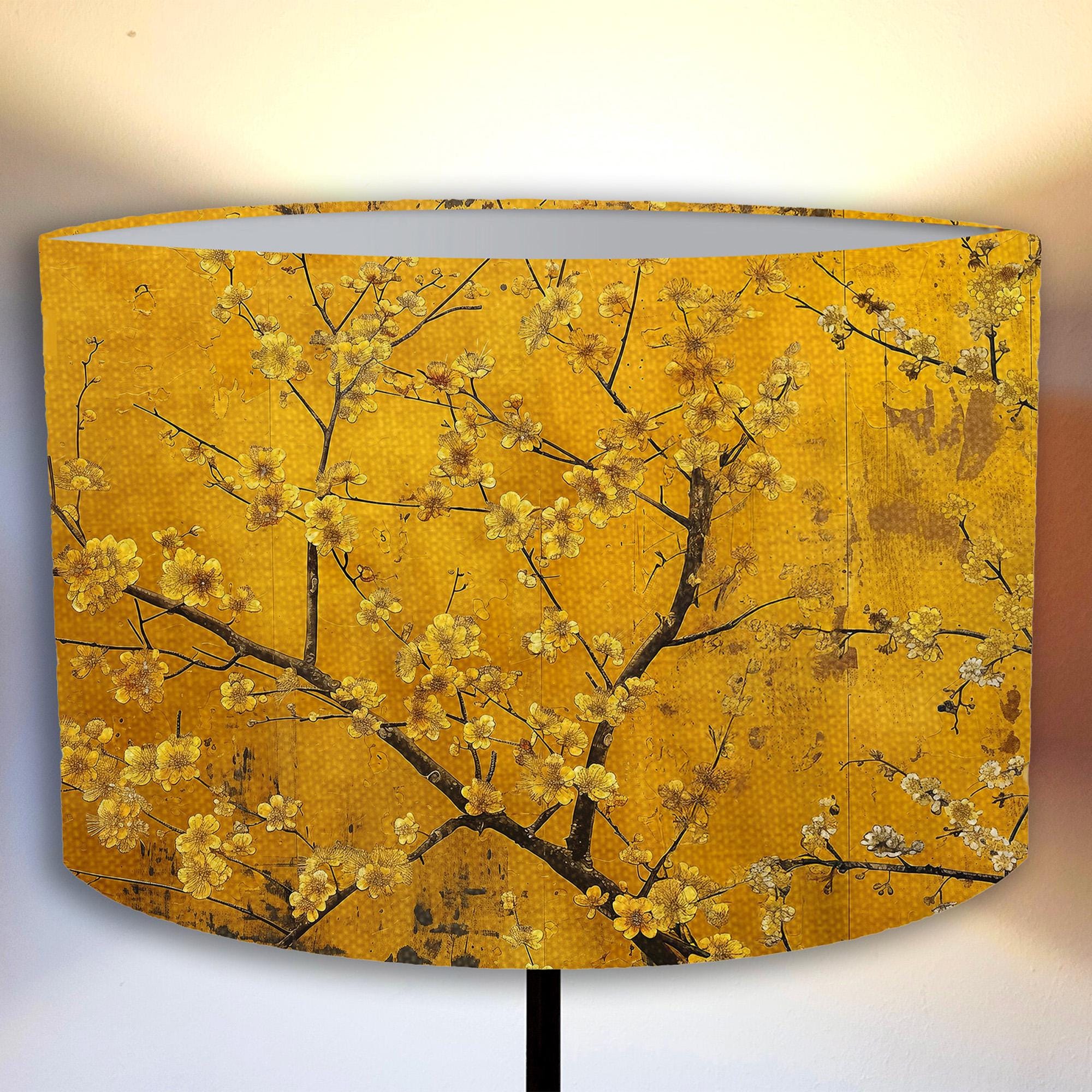 Golden Cherry Blossom Lampshade Oriental Japanese Art Zen Decor Vintage ...