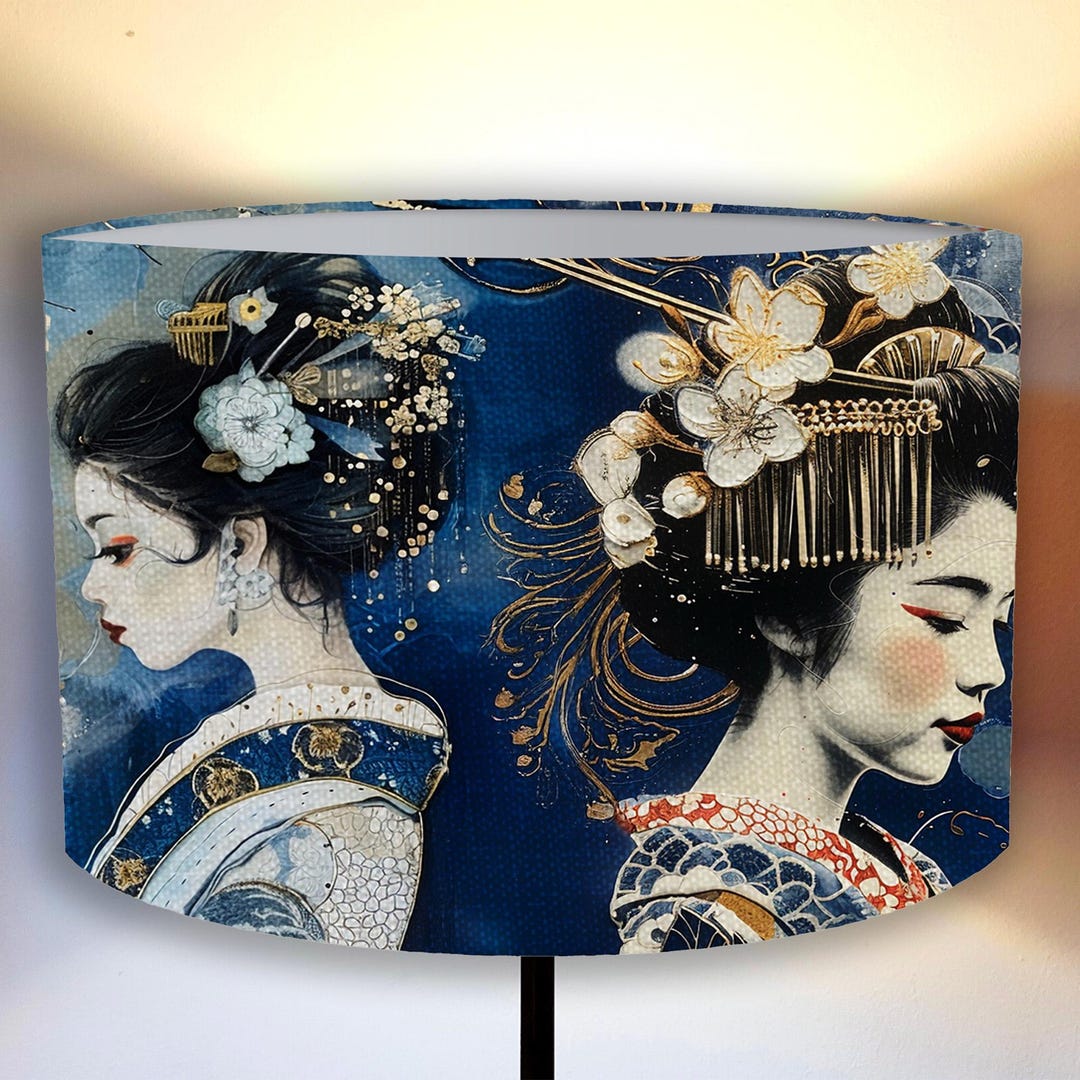 Japanese Geisha Artwork , Oriental Japanese Geisha Lampshade Blue ,gold ...