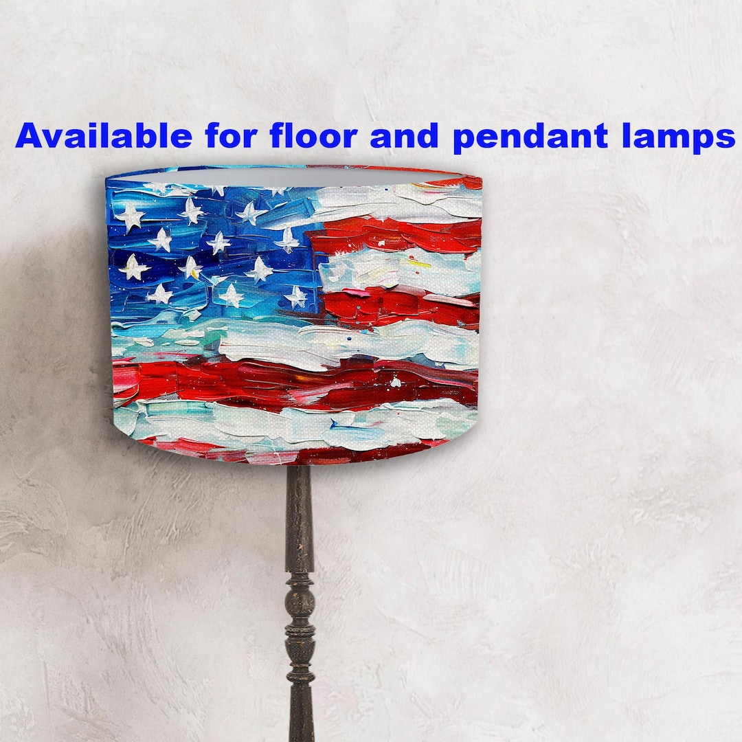 Lampshade USA Flag Patriotic American Decor Oil Painting Style Red ...