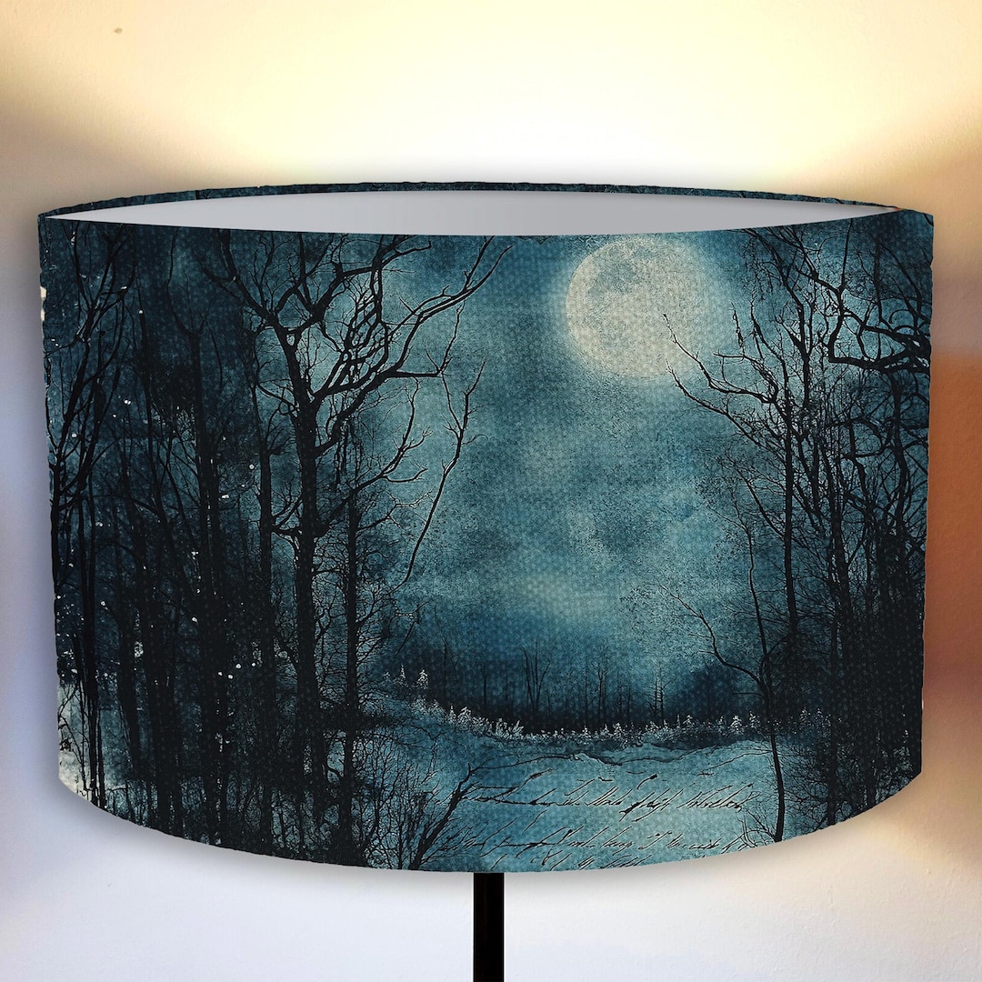 Lampshade for a Floor and Pendant Lamp, Moon at Night, Forest , Winter ...