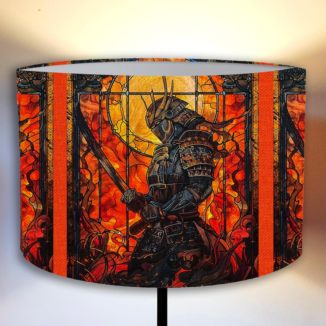 Stained Glass Samurai Lampshade – Vivid Colors, Japanese Warrior ...