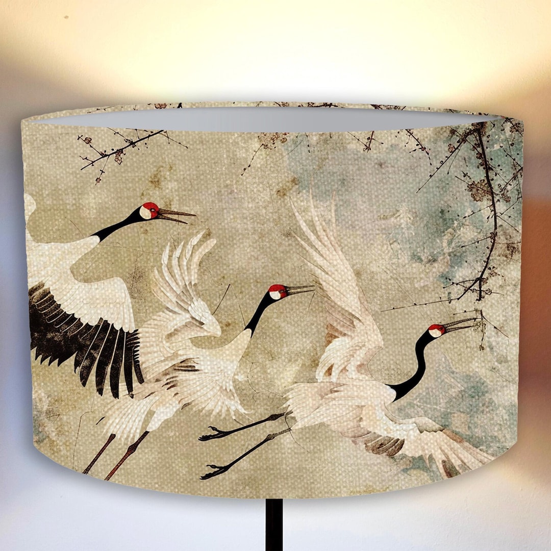 Oriental Birds Lamp Shade , Vintage Japanese Crane ,heron -perfect for ...