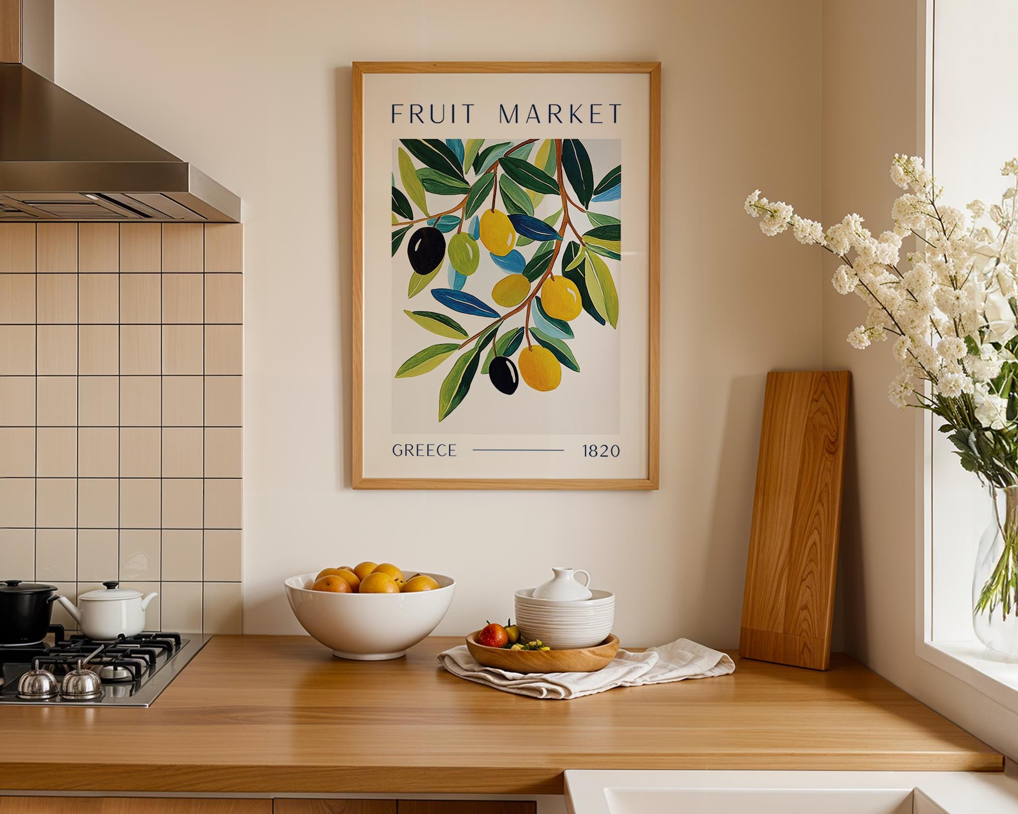 Greek Olive Fruit Market Poster | Vintage Mediterranean Kitchen Decor ...
