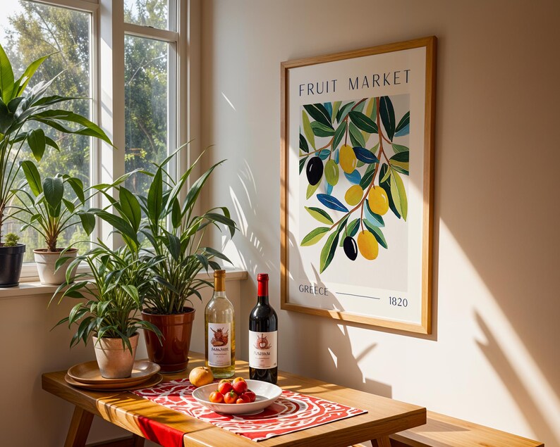 Greek Olive Fruit Market Poster | Vintage Mediterranean Kitchen Decor ...