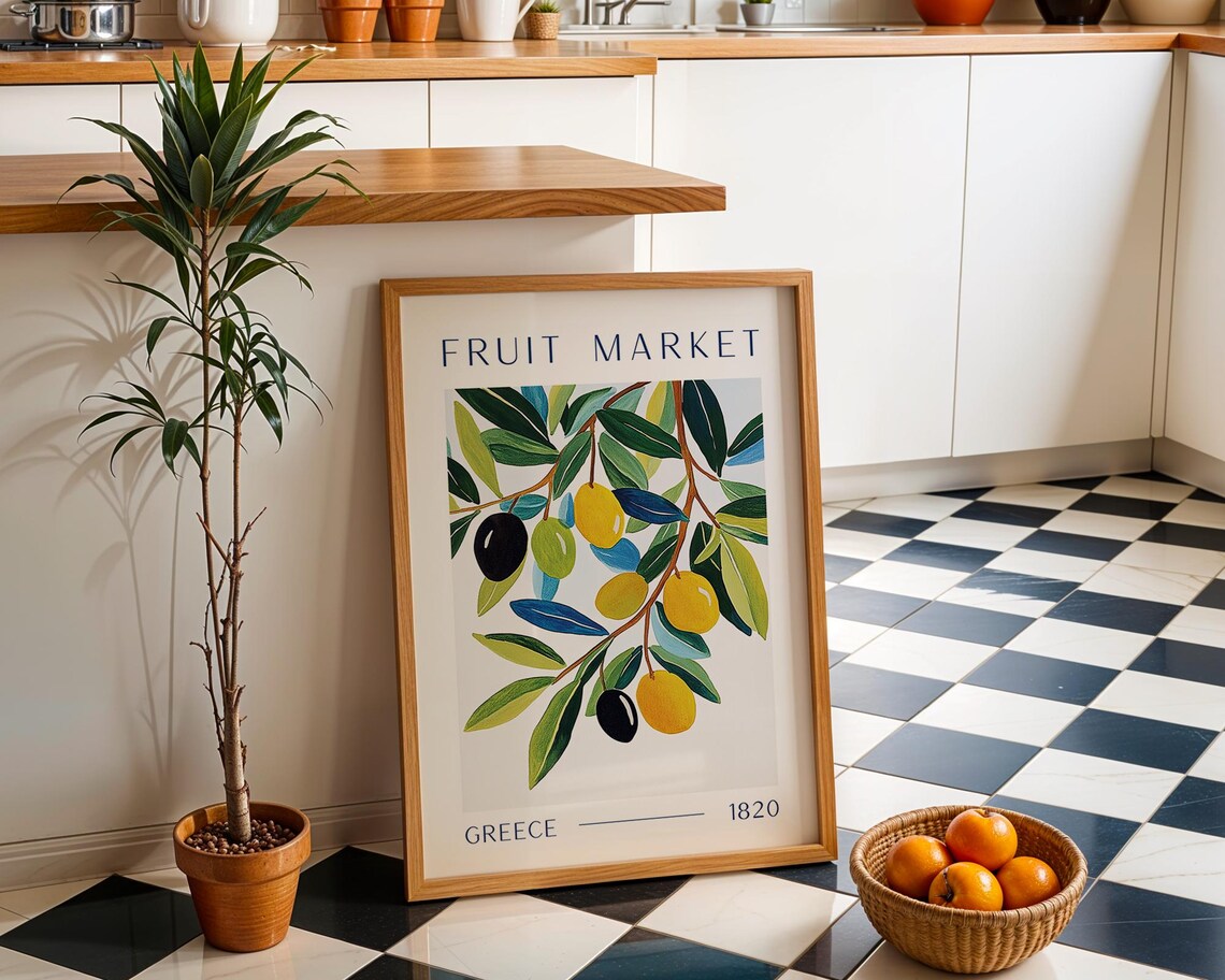 Greek Olive Fruit Market Poster | Vintage Mediterranean Kitchen Decor ...
