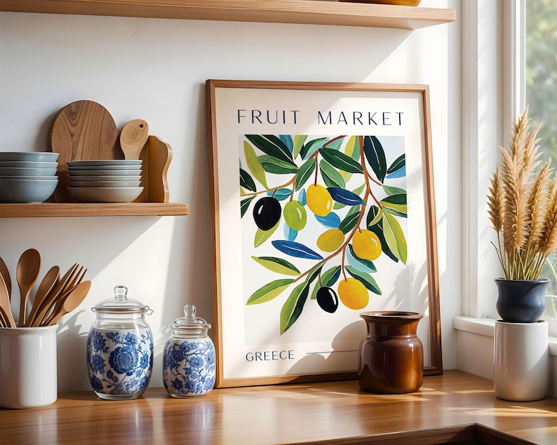 Greek Olive Fruit Market Poster | Vintage Mediterranean Kitchen Decor ...