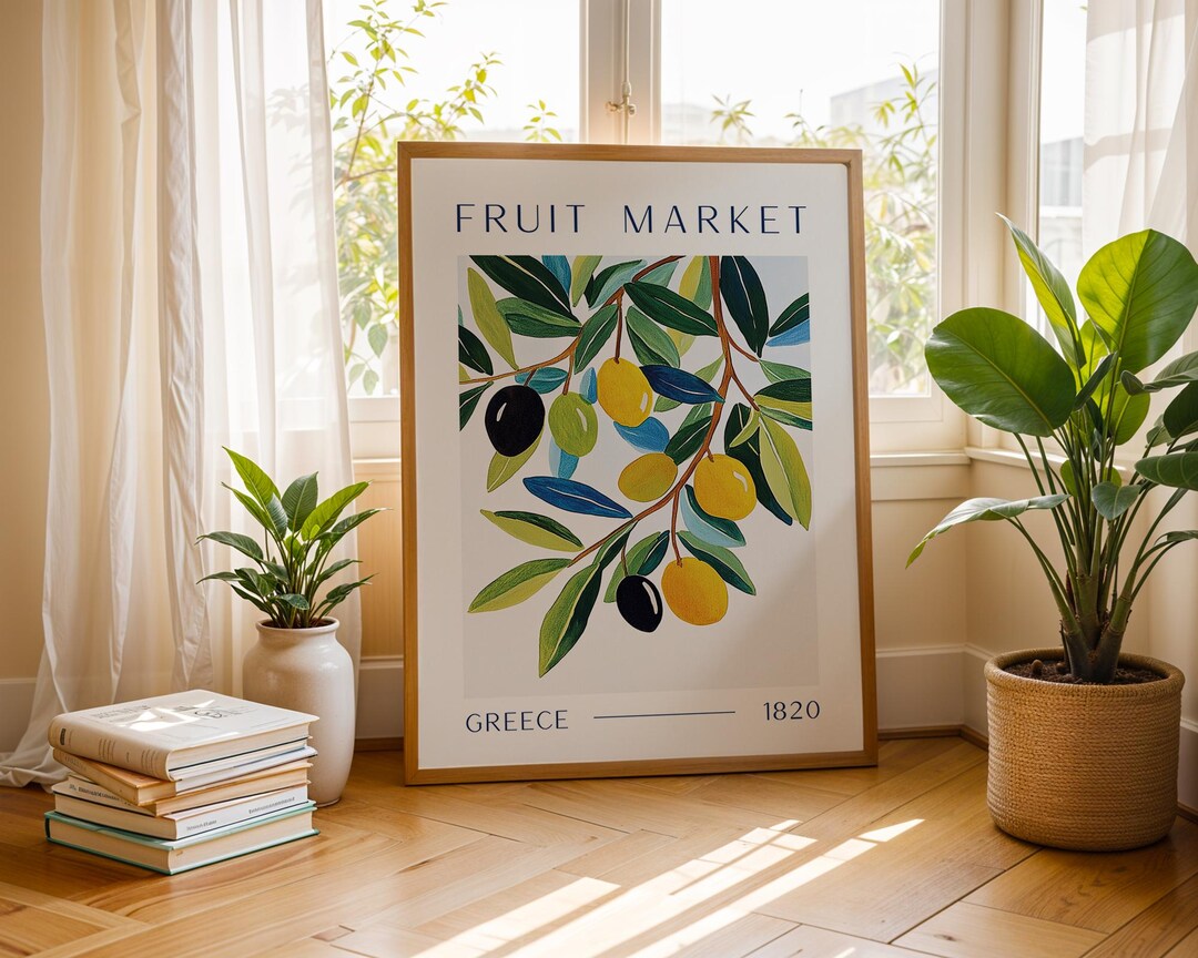 Greek Olive Fruit Market Poster | Vintage Mediterranean Kitchen Decor ...