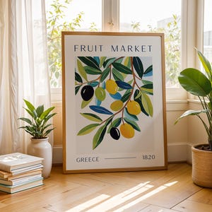 Greek Olive Fruit Market Poster | Vintage Mediterranean Kitchen Decor ...