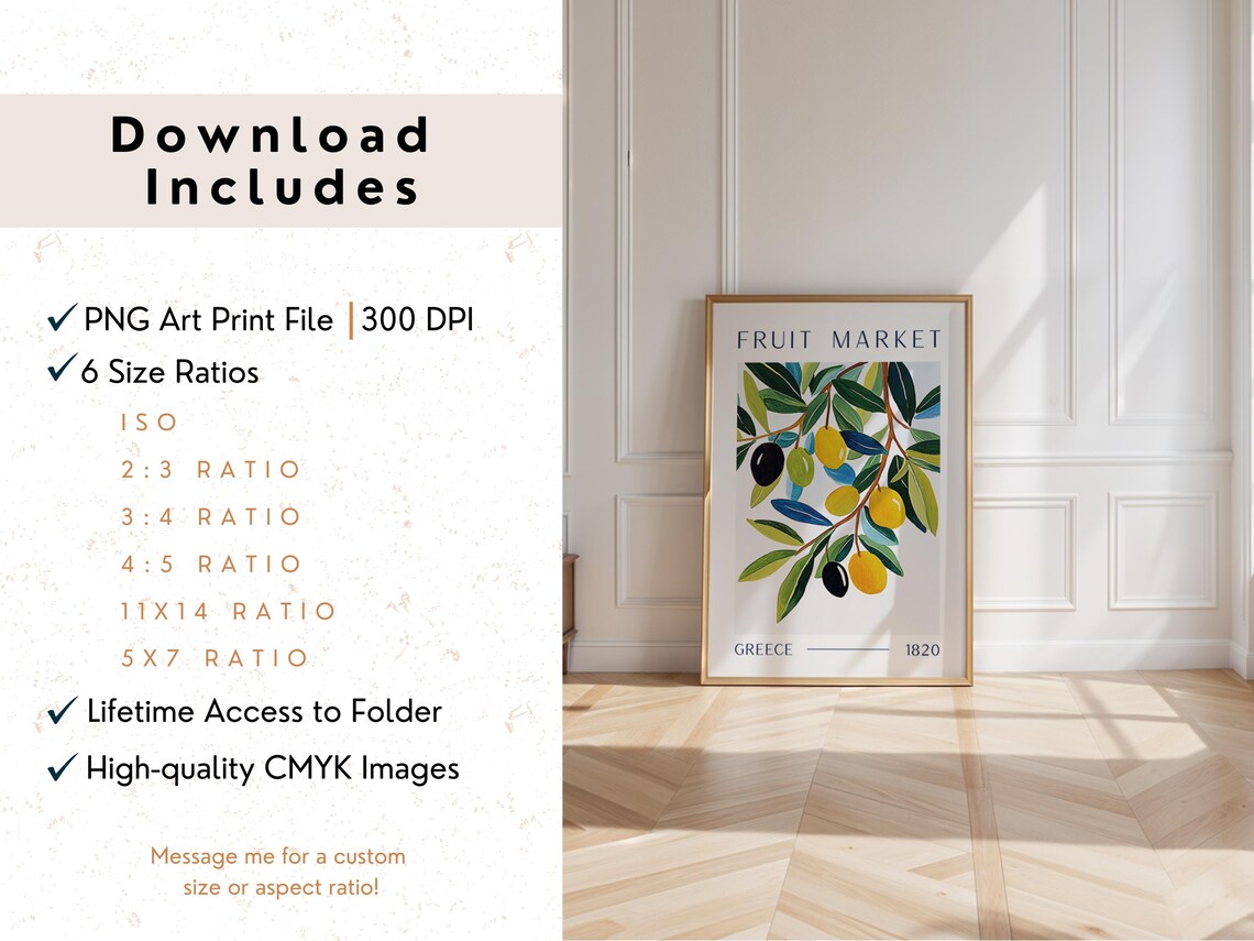 Greek Olive Fruit Market Poster | Vintage Mediterranean Kitchen Decor ...