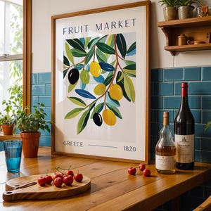 Greek Olive Fruit Market Poster | Vintage Mediterranean Kitchen Decor ...