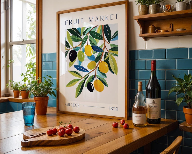 Greek Olive Fruit Market Poster | Vintage Mediterranean Kitchen Decor ...