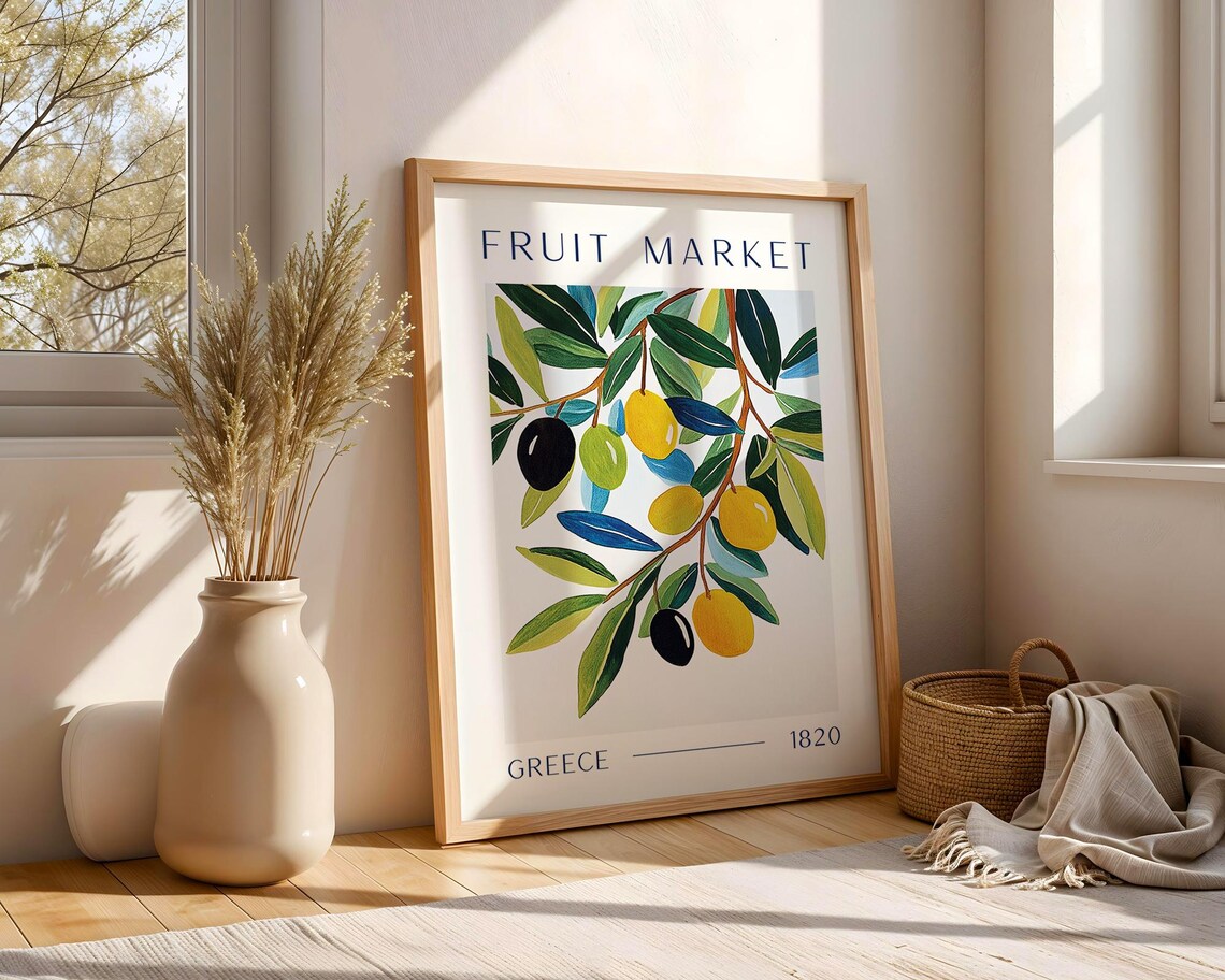 Greek Olive Fruit Market Poster | Vintage Mediterranean Kitchen Decor ...
