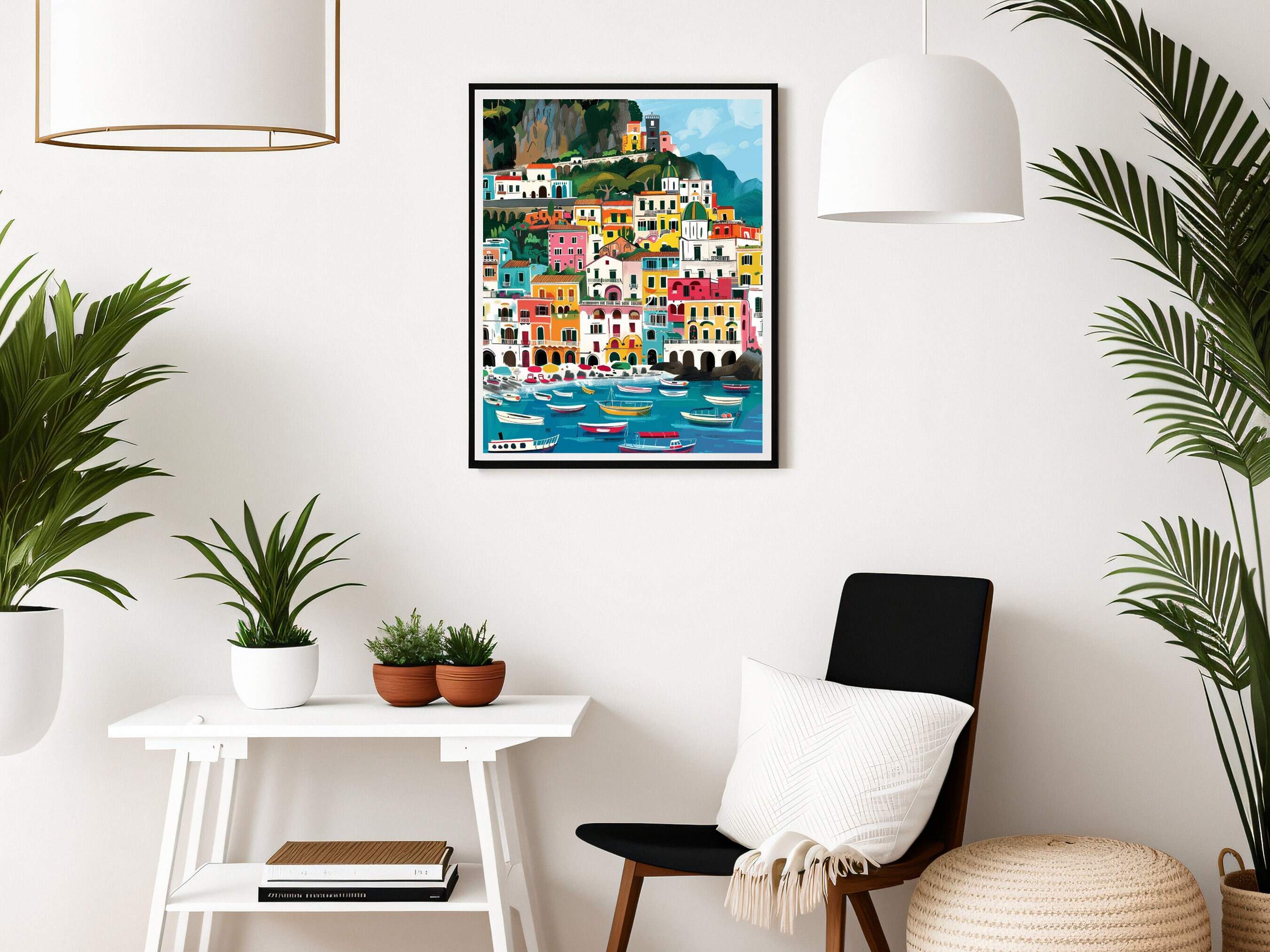 Amalfi Coast Colorful Ocean Beach Scene Travel Wall Art Digital ...