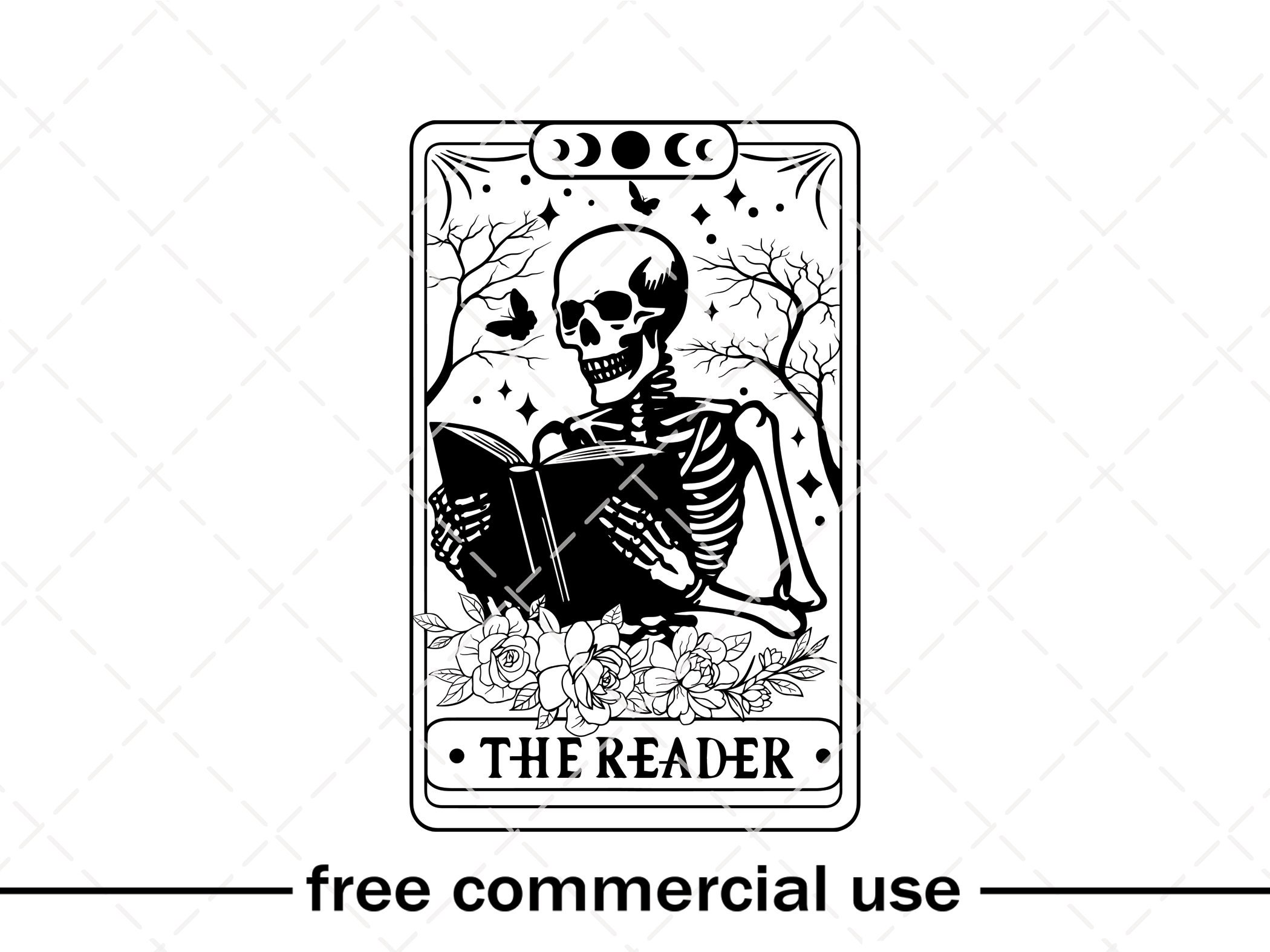 The Reader Tarot Card SVG, Skeleton Reading SVG, Book Lover, the Reader ...