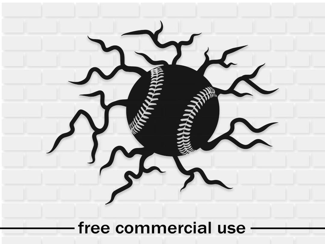 Baseball Smashed Svg, Sports Ball Clipart, Basball Cracked Wall Svg ...