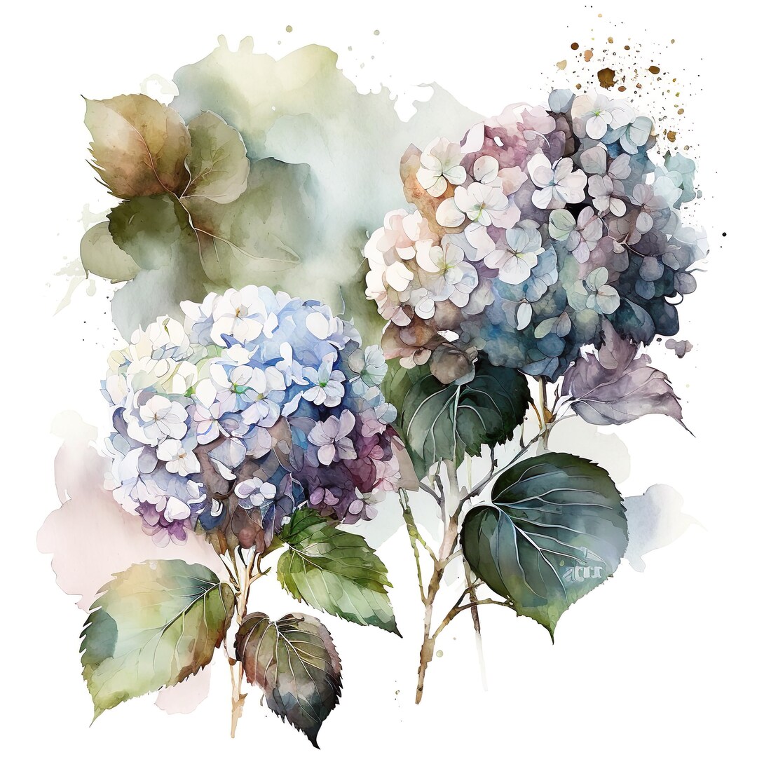Hydrangeas Print, Printable Wall Art, Watercolor Hydrangeas Wall Decor ...