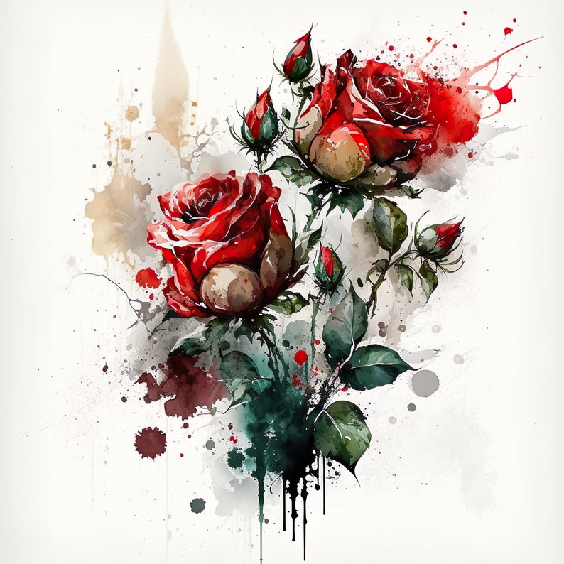 Roses Print, Printable Wall Art, Watercolor Roses Wall Decor, Flower ...