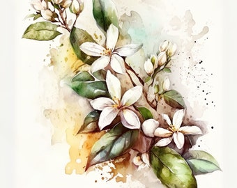 Yellow Jasmine Flower Art Print Botanical Watercolors Illustration ...