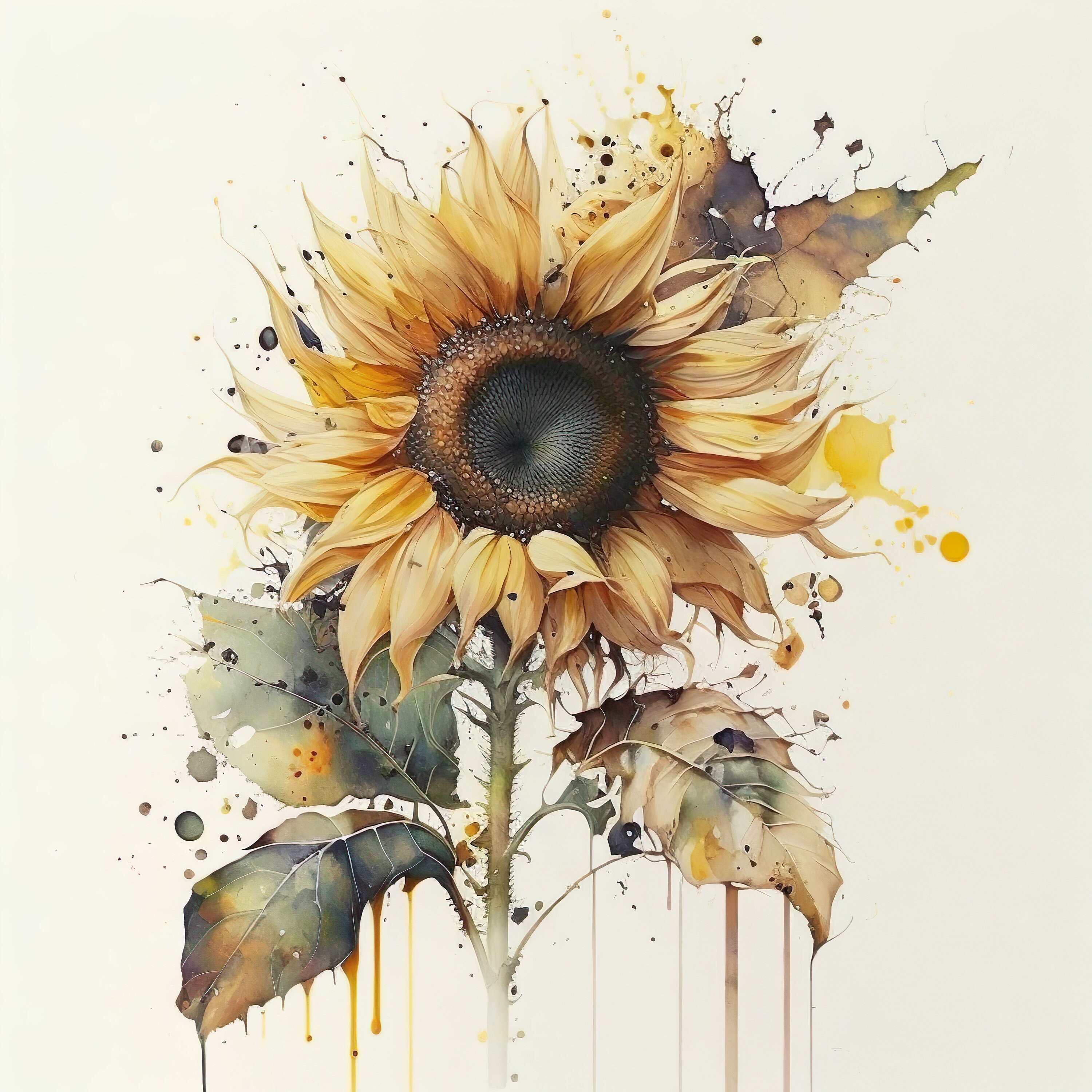 Sunflower Print, Printable Wall Art, Watercolor Sunflower Wall Decor ...