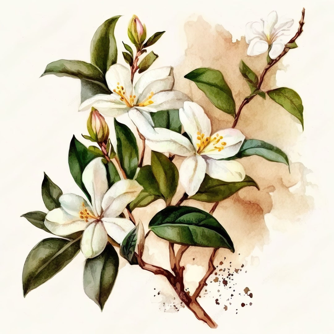 Jasmine Print, Printable Wall Art, Watercolor Jasmine Wall Decor ...