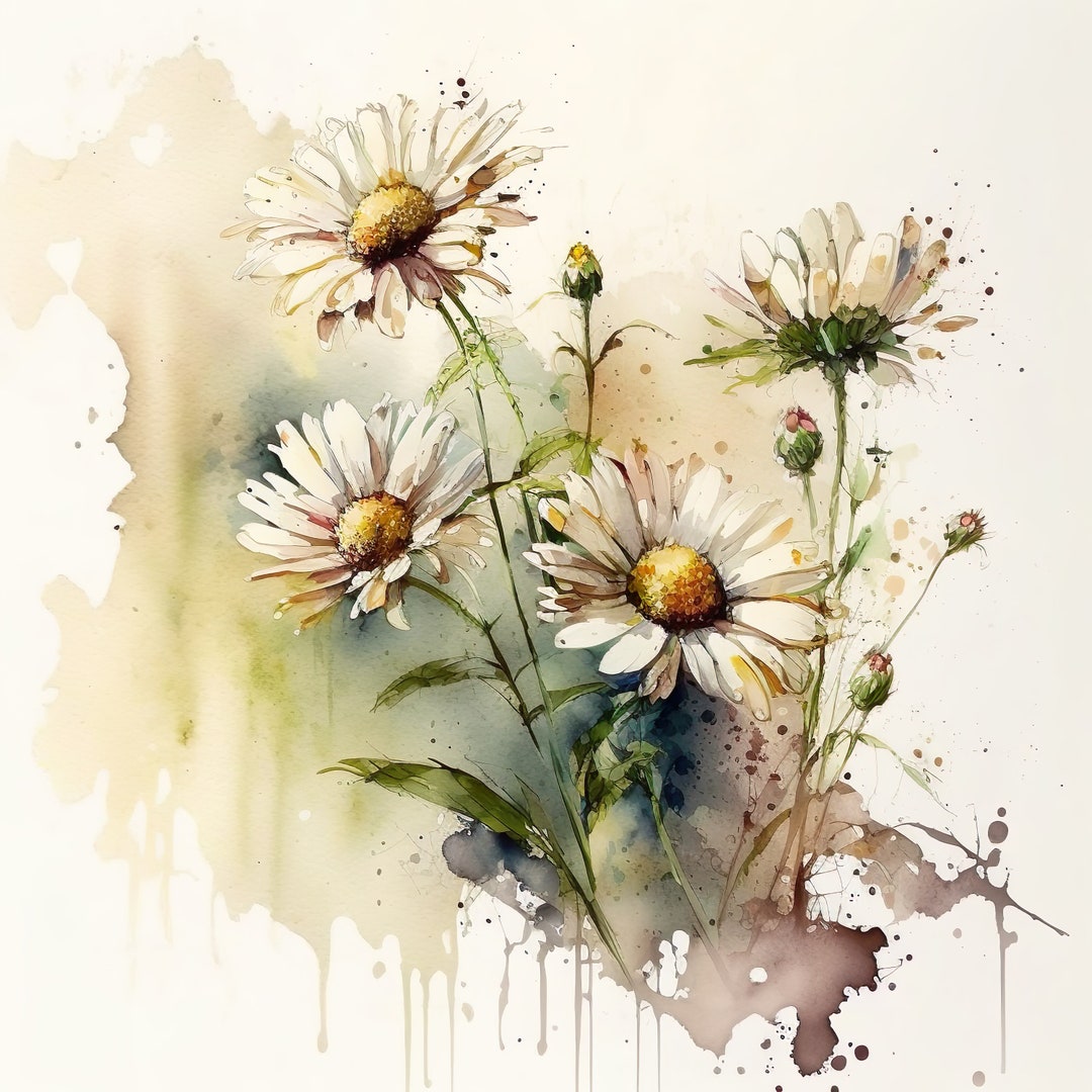 Daisy Print, Printable Wall Art, Watercolor Daisy Wall Decor, Flower ...