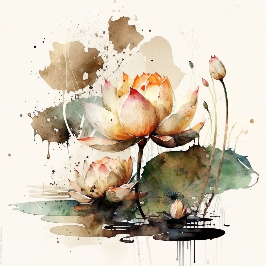 Lotus Print, Printable Wall Art, Watercolor Lotus Wall Decor, Flower ...