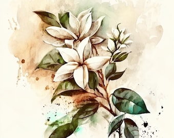Yellow Jasmine Flower Art Print Botanical Watercolors Illustration ...