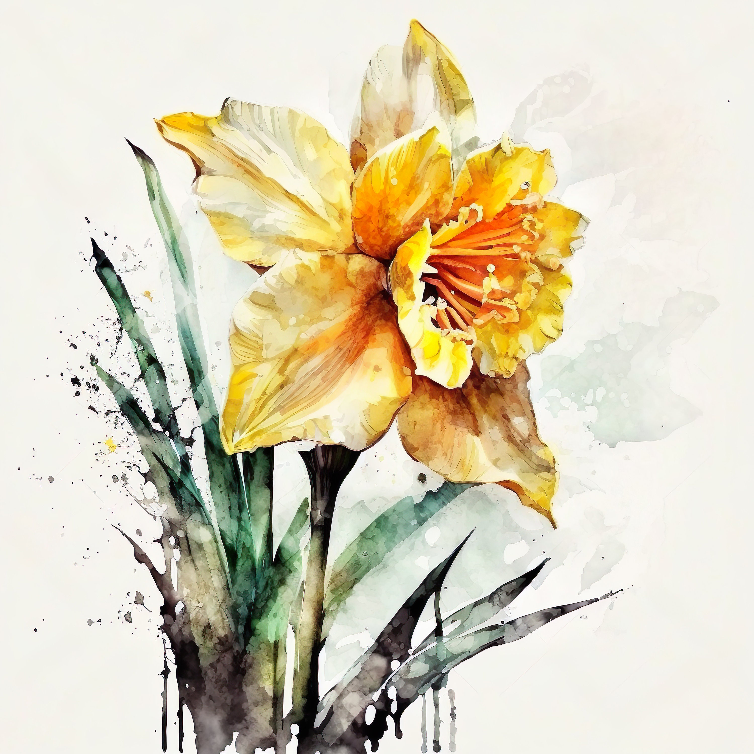 Daffodil Print, Printable Wall Art, Watercolor Daffodil Wall Decor ...