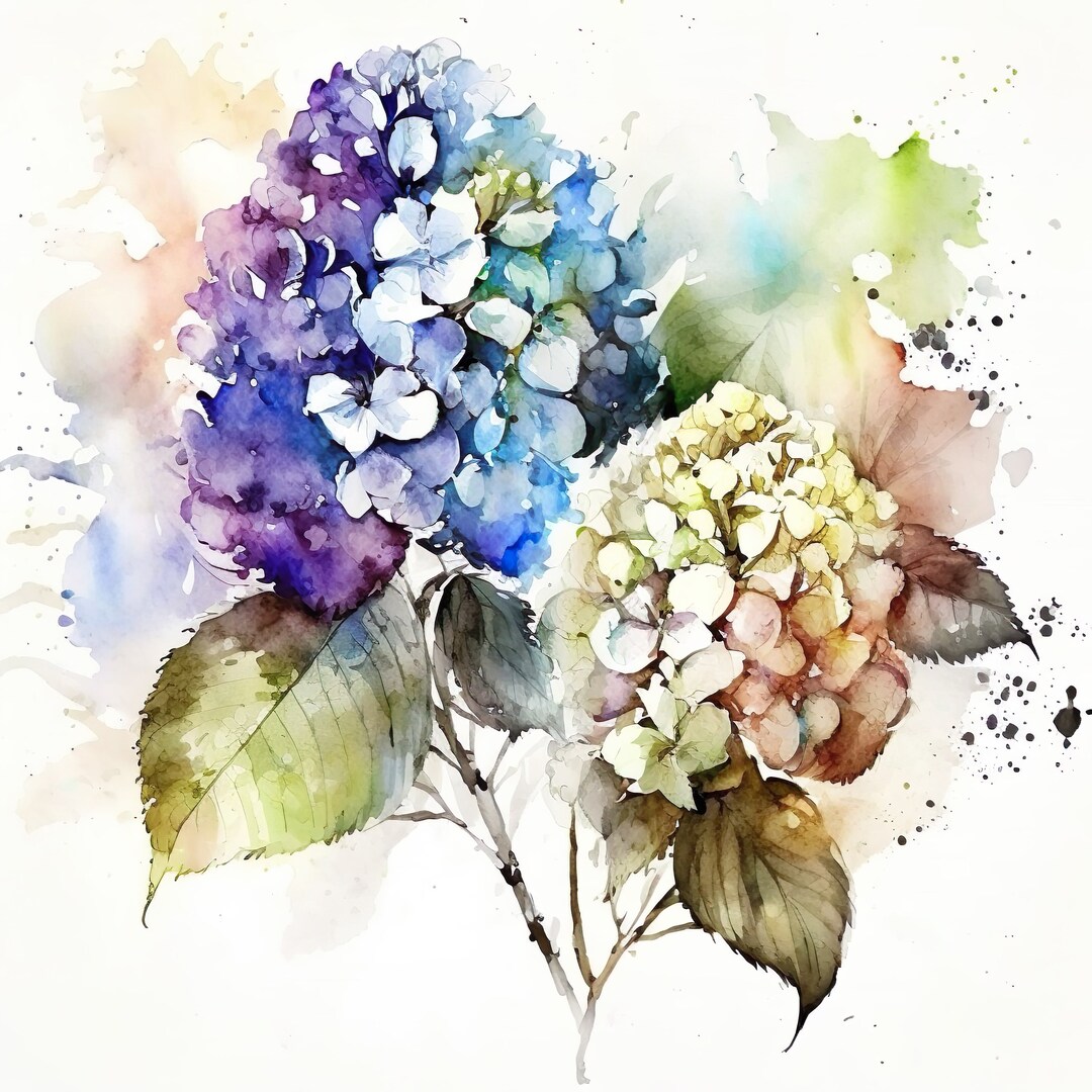 Hydrangeas Print, Printable Wall Art, Watercolor Hydrangeas Wall Decor ...