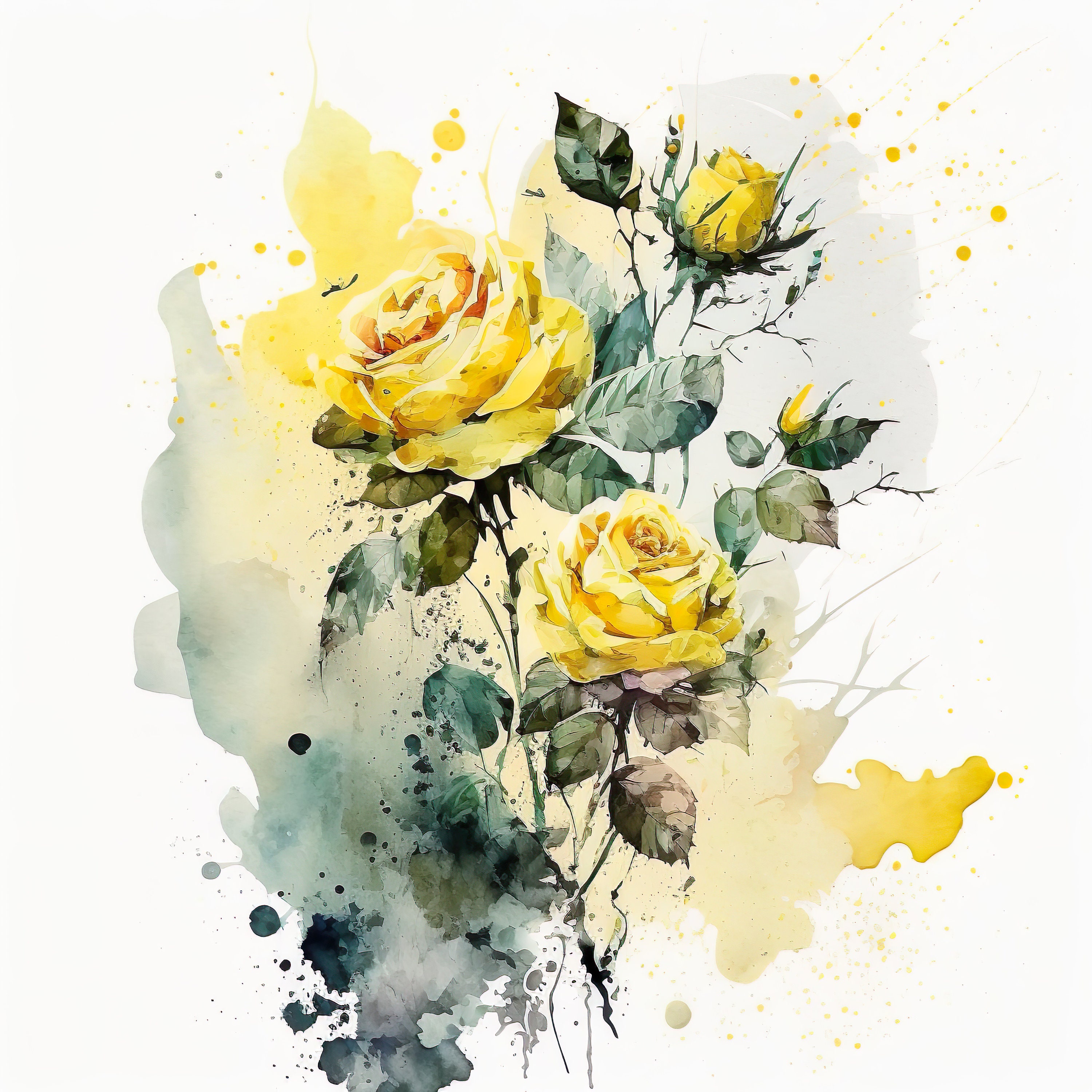Roses Print, Printable Wall Art, Watercolor Yellow Roses Wall Decor ...