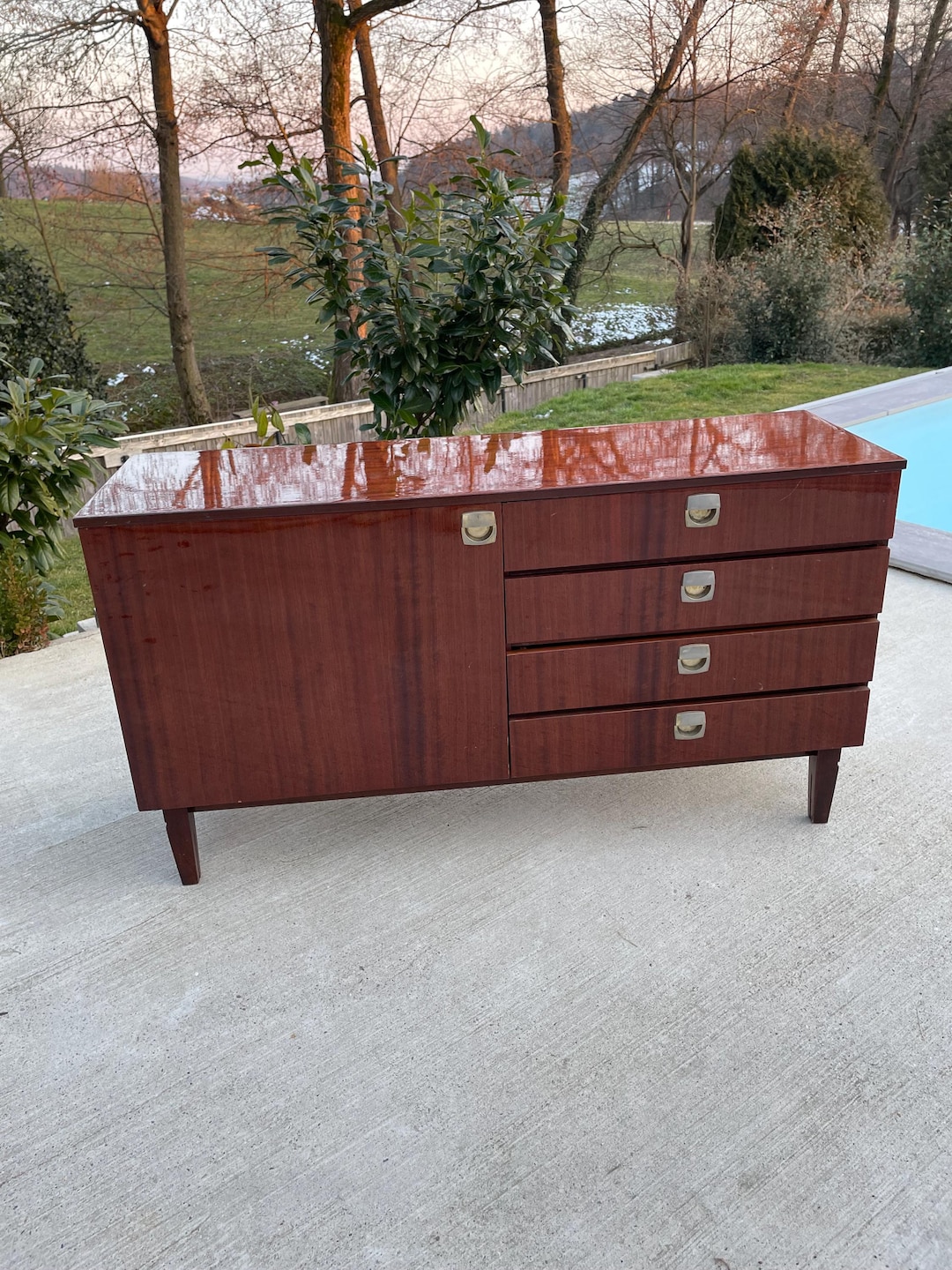 Mid-century Console Table/70's Polished Furniture/vintage Yugoslavian ...