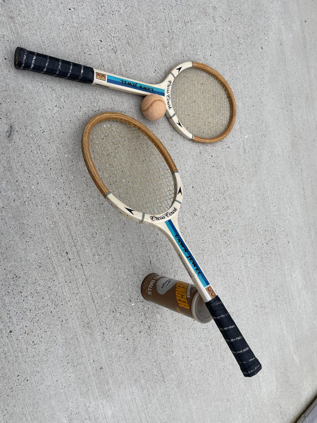 Set of TWO Vintage Cross Court Lawn Jewel Wooden Tennis Rackets 1970's ...