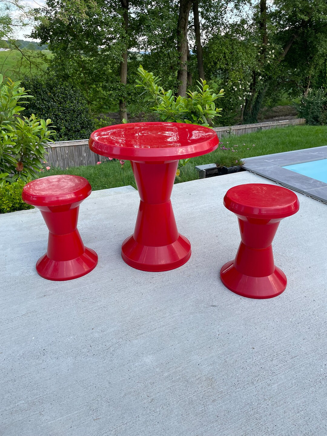 Vintage Set of Plastic Table and Two Stool/red/retro Mushroom Stool ...