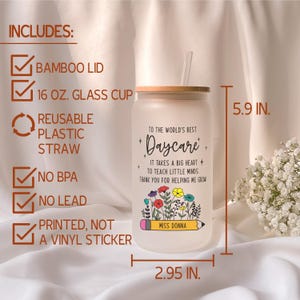 Daycare Glass Tumbler, Personalized Daycare Gift, Daycare Tumbler ...