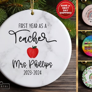 First Year Teacher Ornament Personalized, Teacher Christmas Ornament ...