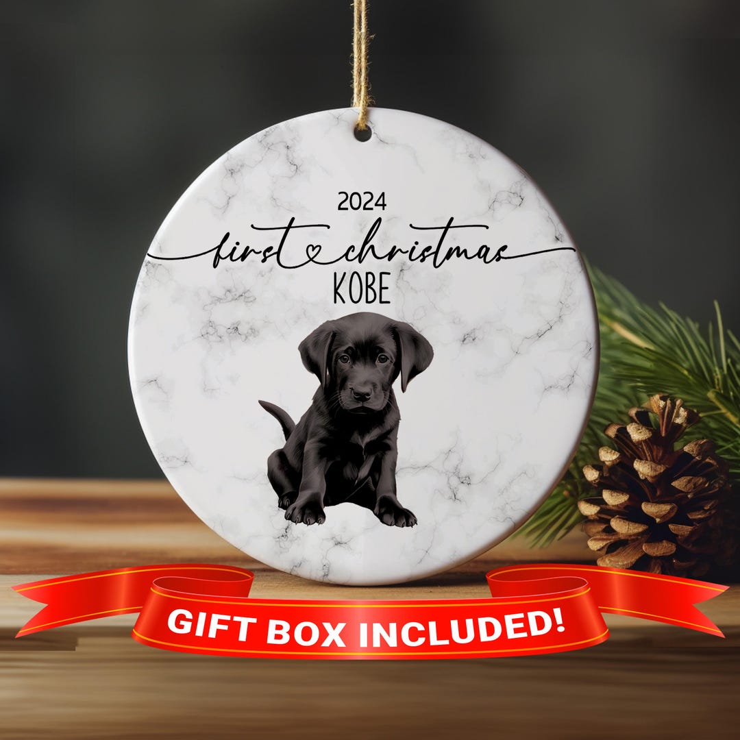 Black Lab Puppy First Christmas Ornament, Black Lab Ornament, Black ...
