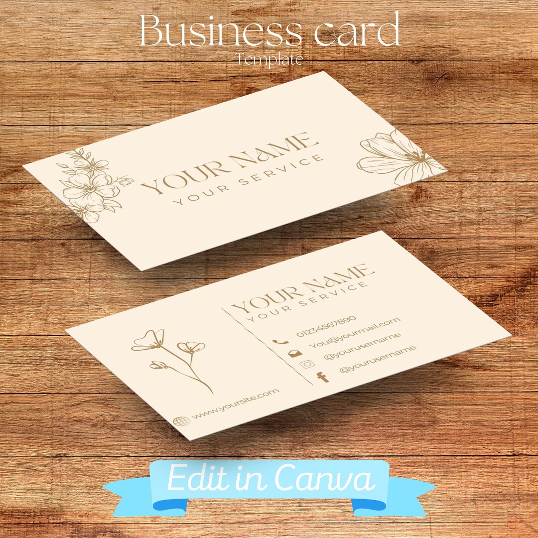 Floral Beige Business Card Template Canva - Etsy