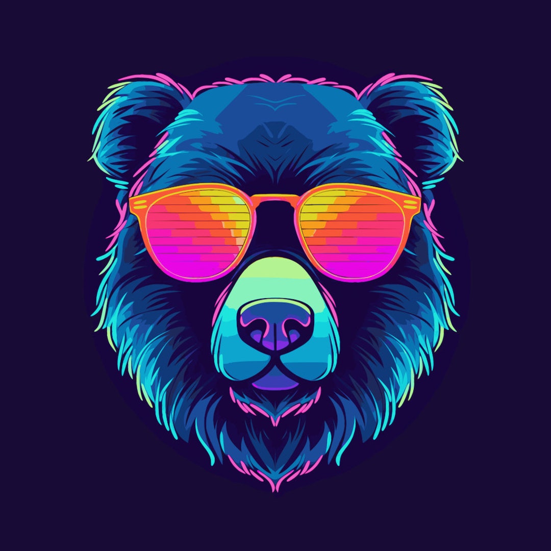 Party Animals Neon Bear Vector Graphic Print Art Wall Decor Animal ...